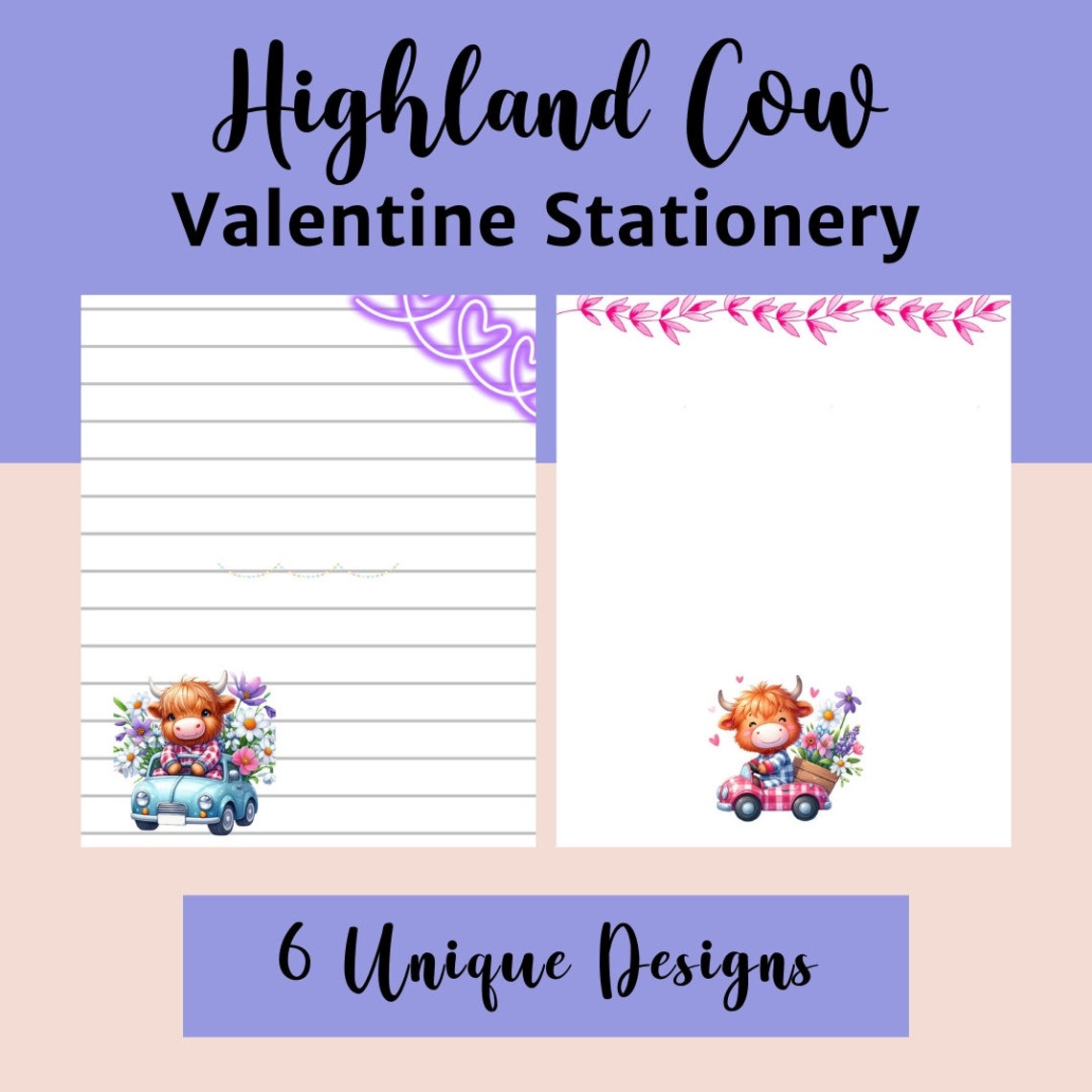 Valentine Highland Cow Stationery | Printable Highland Cow Writing ...