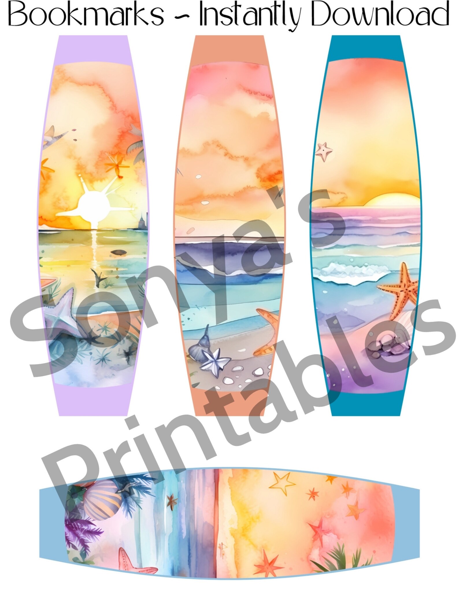 12 Unique Beach Sunrise Bookmarks | Printable Beach Bookmarks | Beach ...