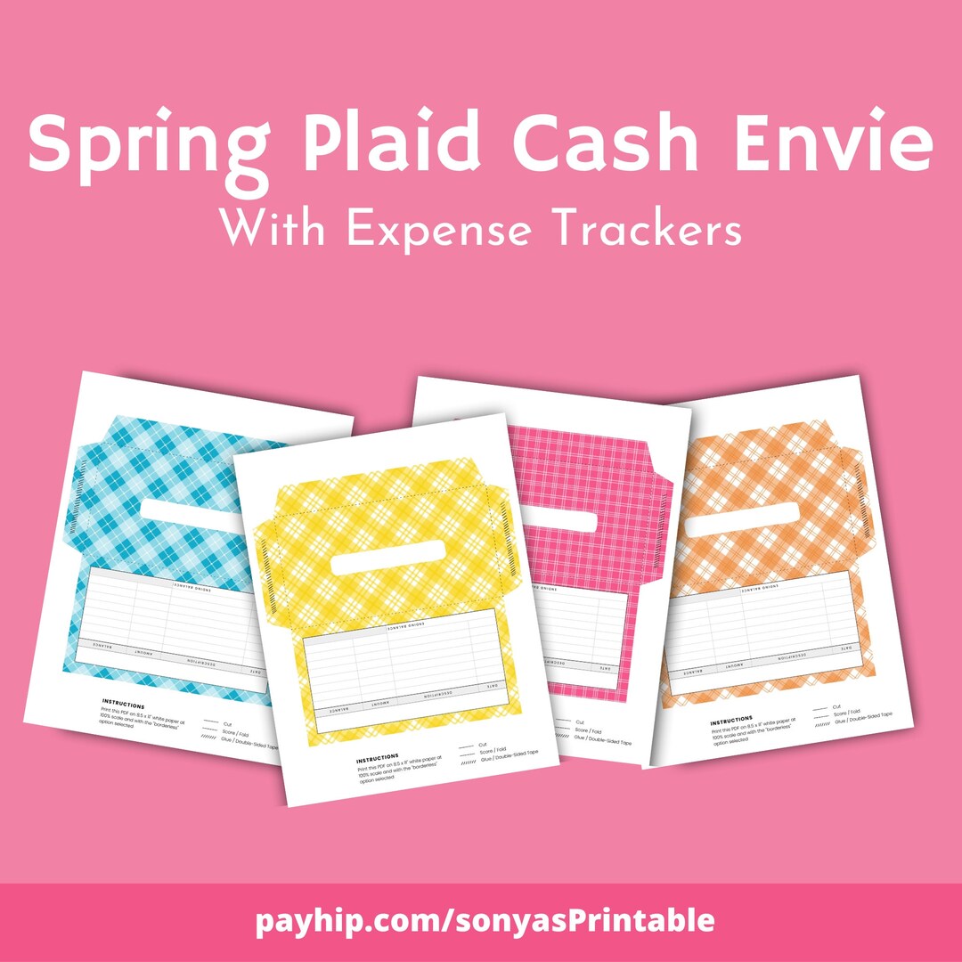 Spring Plaid Cash Envelope With Budget Trackers Printable Spring Cash ...