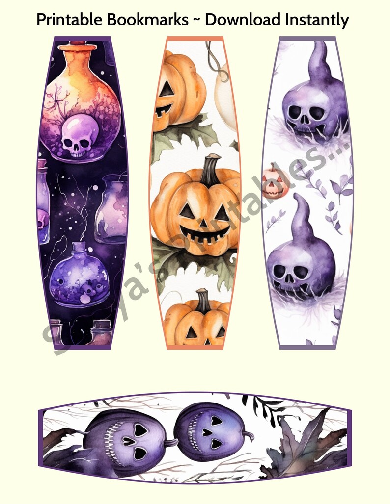 Watercolor Halloween Bookmarks Printable Spooky Bookmarks Gift for ...