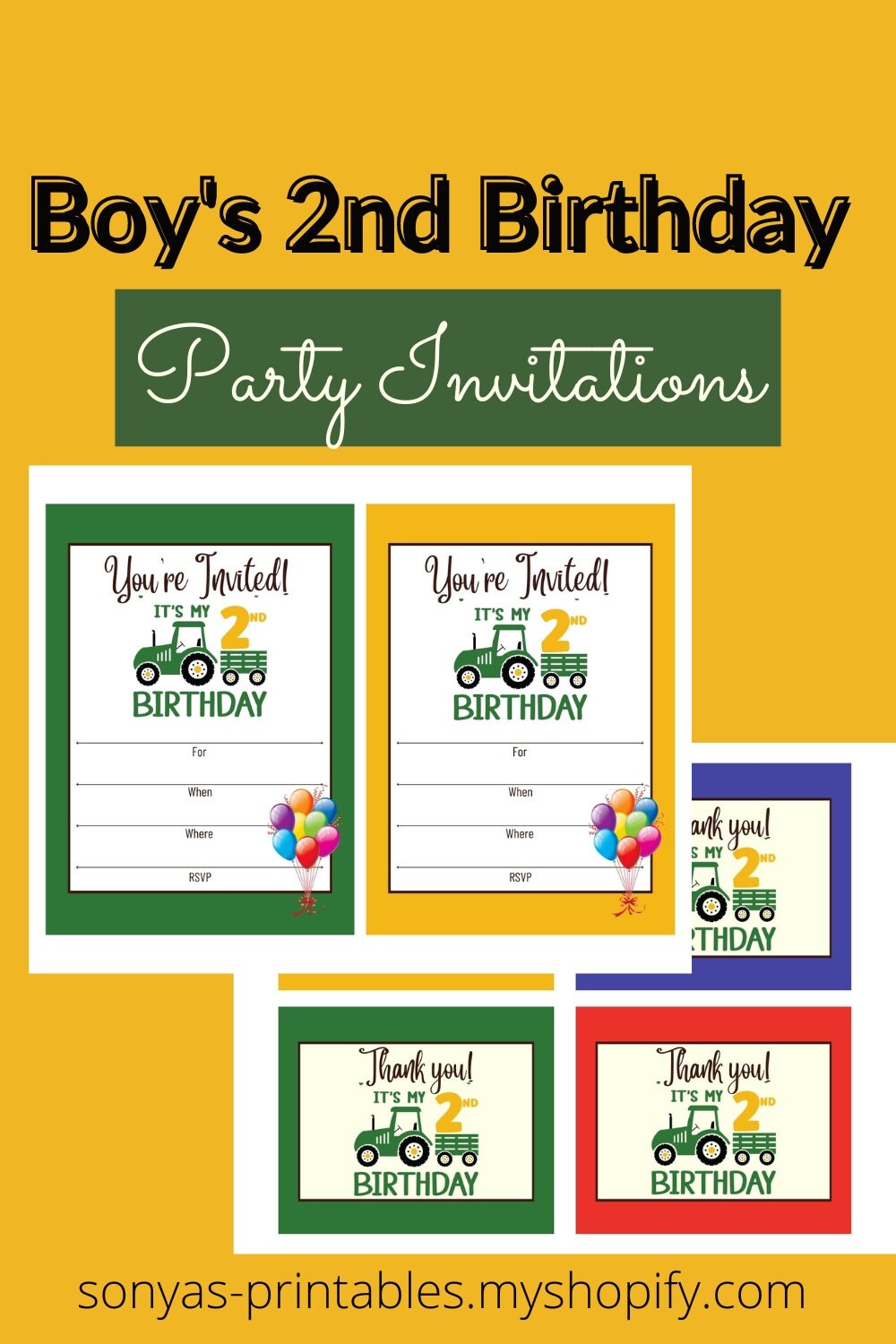 Printable Boy's 2nd Birthday Invitation With Tractor | Boy's 2nd ...