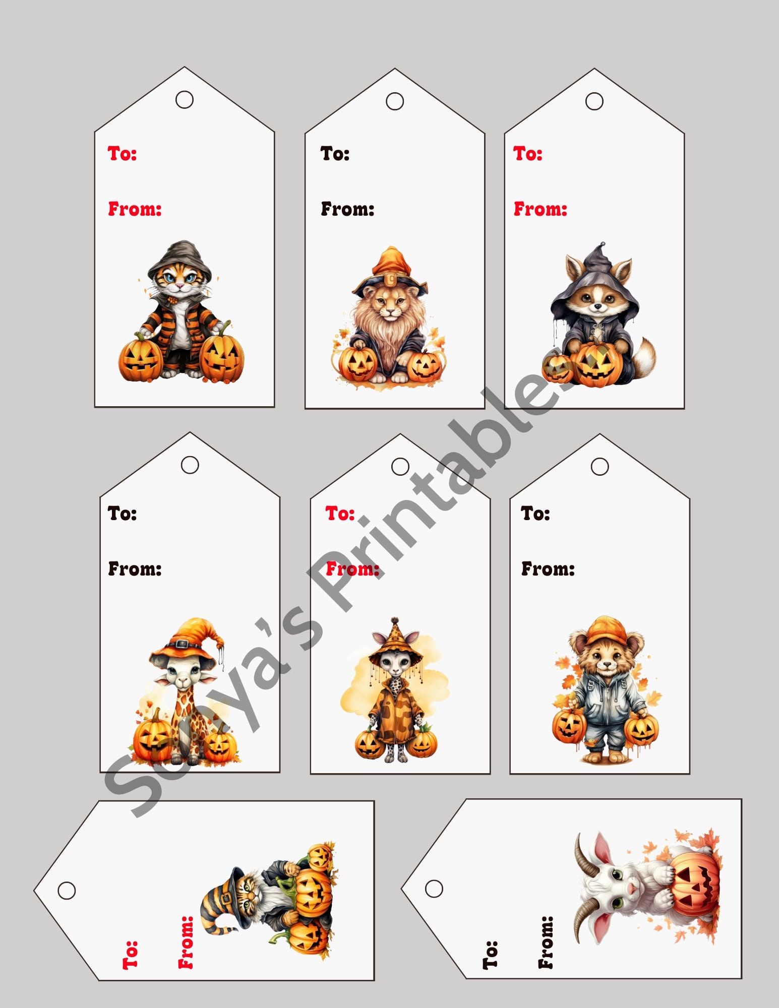Printable Halloween Animal Gift Tags Halloween Animal Hang - Etsy