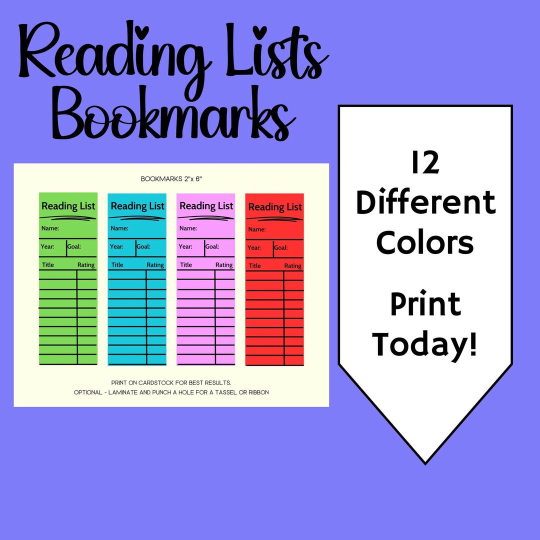 Reading List Bookmarks | Library Card Bookmarks | Set of Printable ...