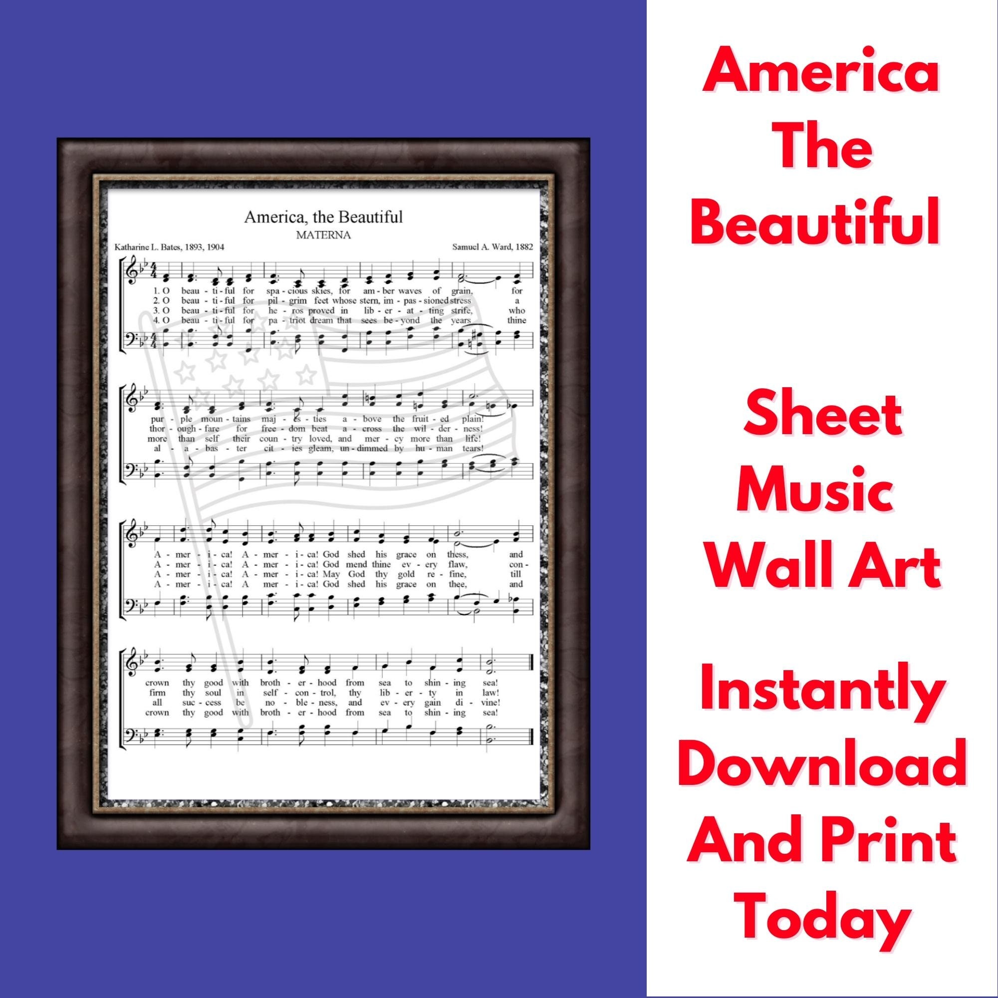 America the Beautiful Sheet Music Wall Art America the Beautiful Sheet ...