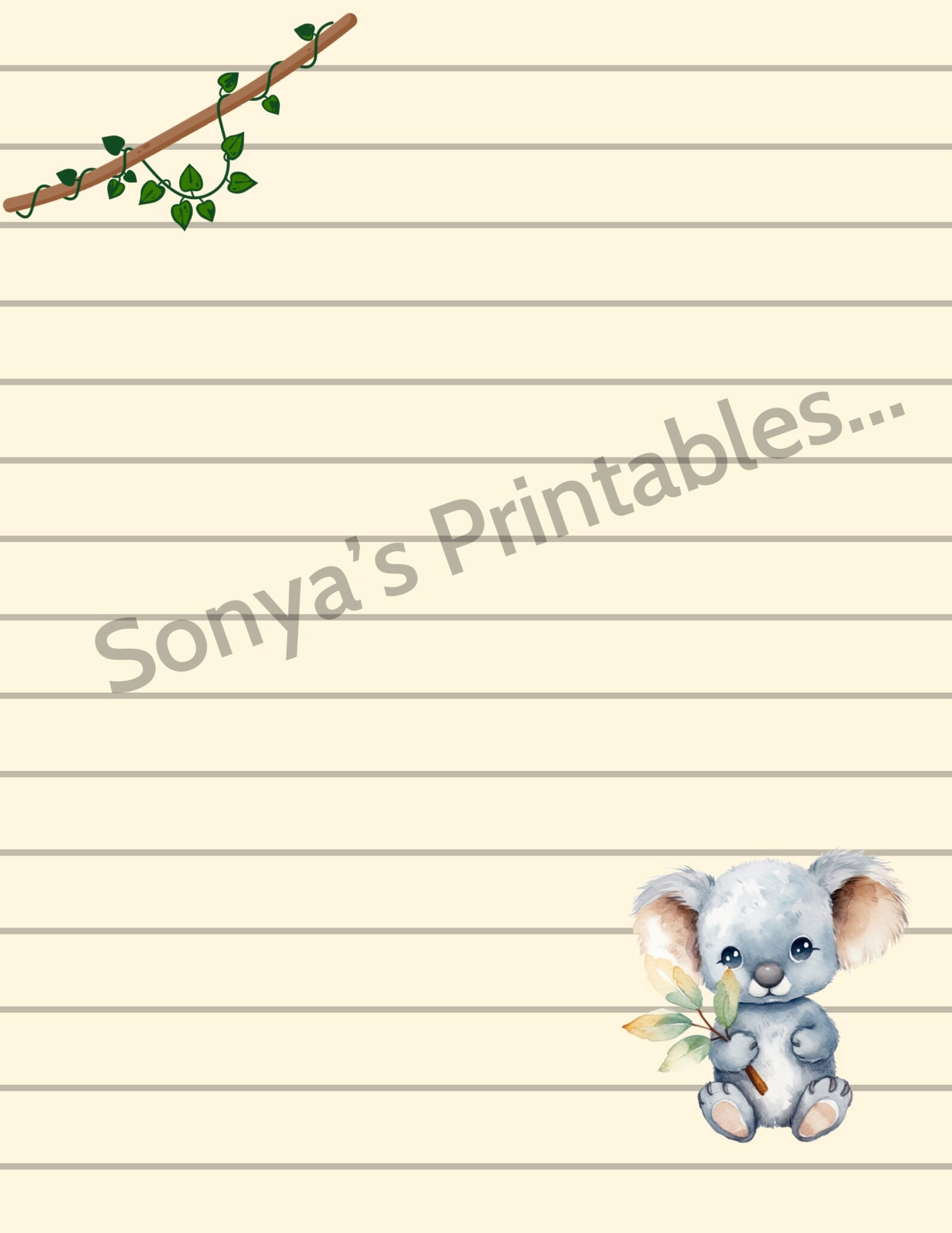 Printable Koala Bear Chibi Stationery | Koala Bear Writing Paper ...