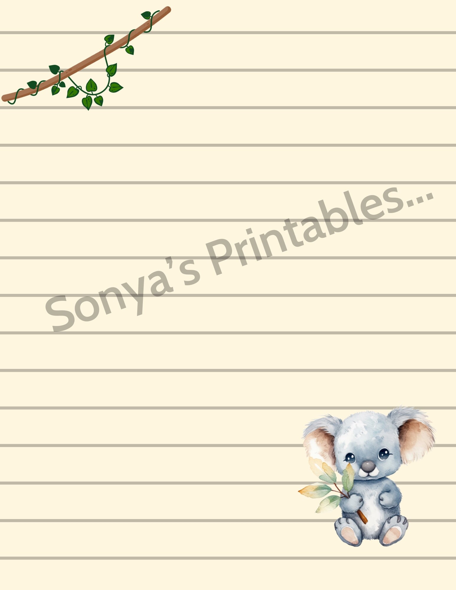 Printable Koala Bear Chibi Stationery | Koala Bear Writing Paper ...