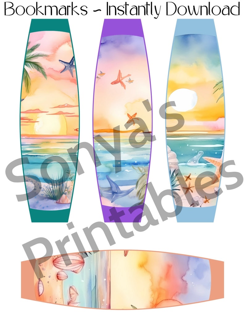 12 Unique Beach Sunrise Bookmarks | Printable Beach Bookmarks | Beach ...