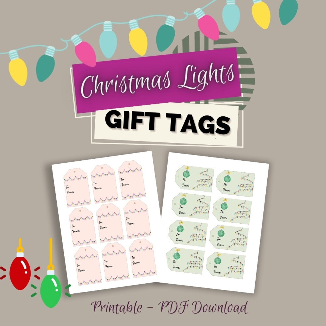 Printable Christmas Lights Hang Tags Printable Holiday Lights Gift Tags ...
