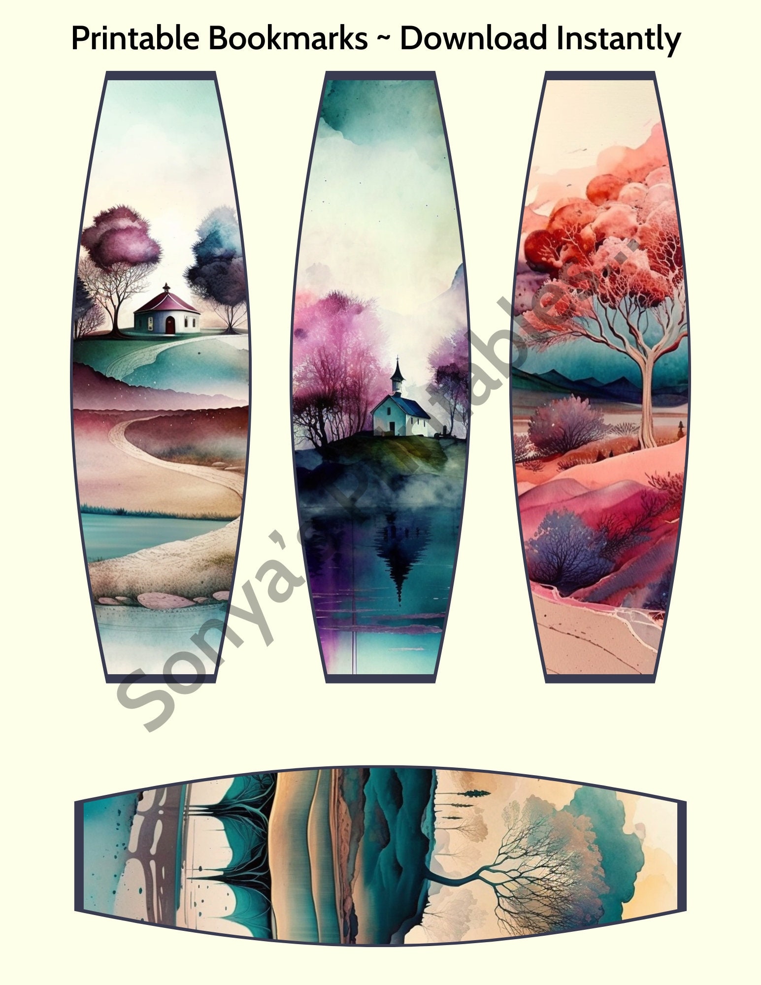 12 Pastel Landscape Bookmarks Printable Landscape Bookmarks Pastel ...