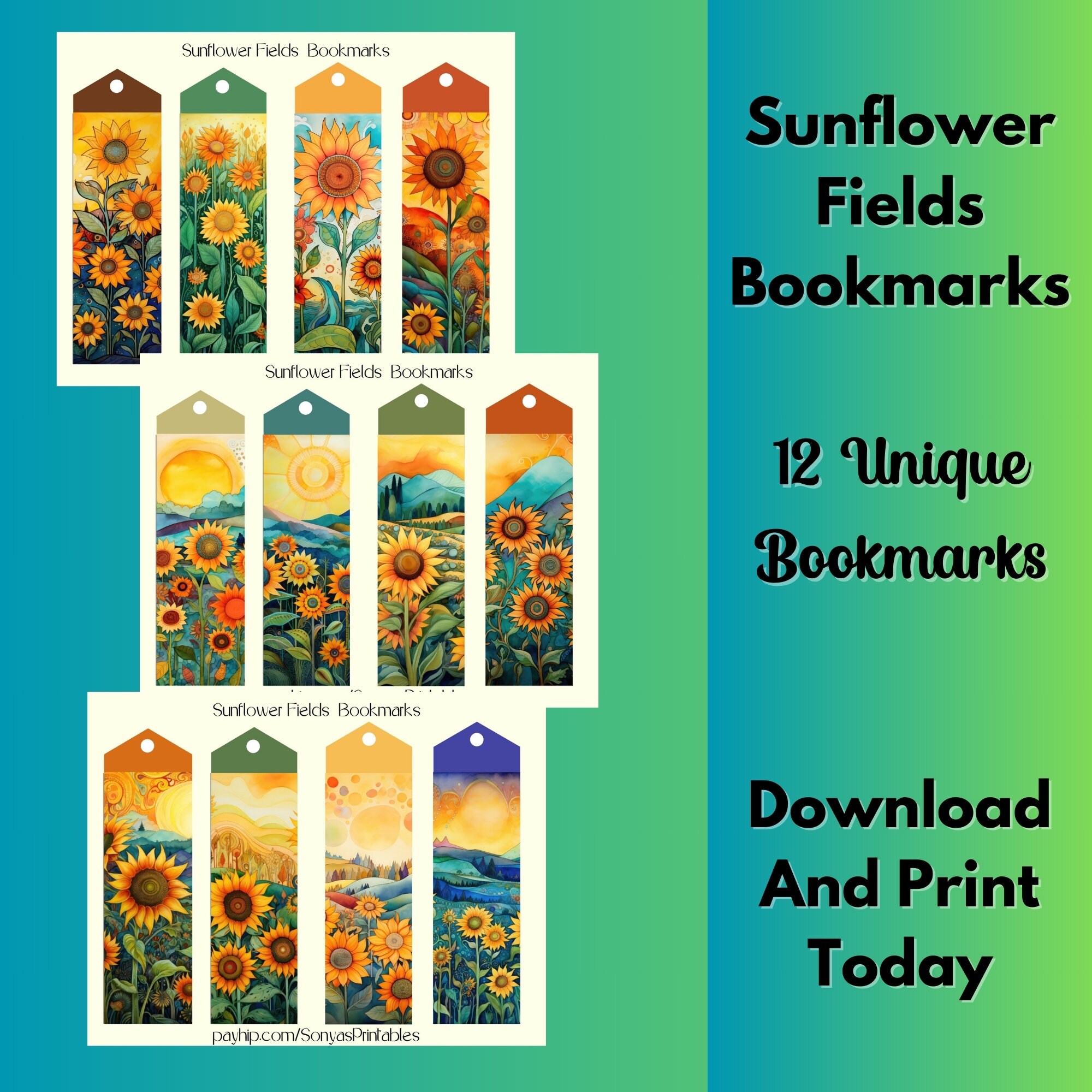Sunflower Fields Bookmarks Printable Sunflower Bookmarks Sunflower Page ...