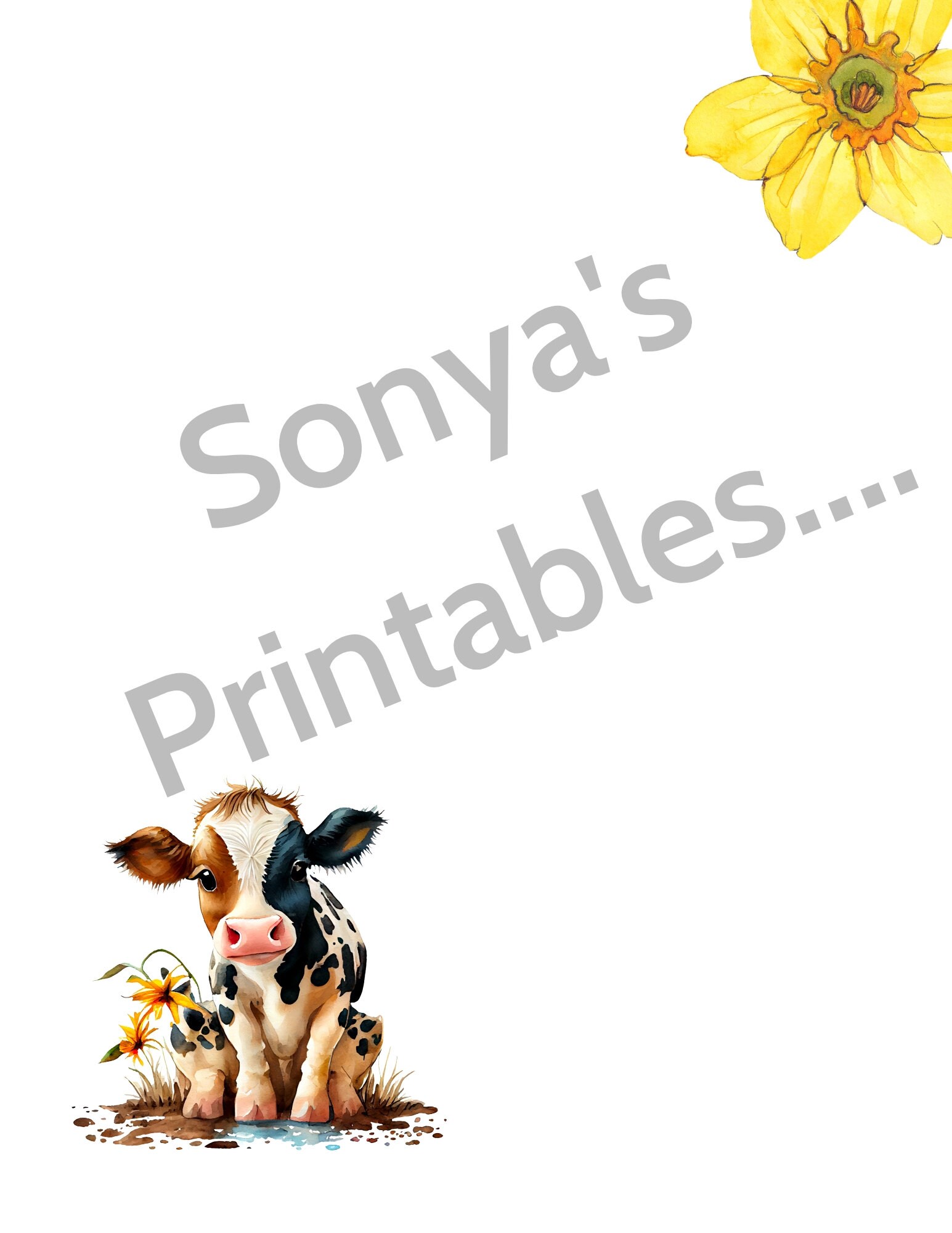 Personalized Cow and Sunflower Printable Stationery Cow and Sunflower ...