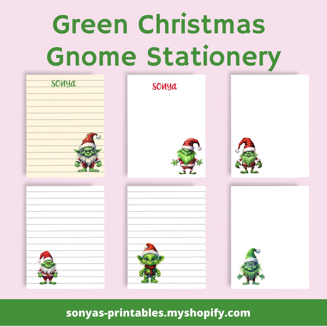 Printable Personalized Green Christmas Gnome Stationery | Printable ...
