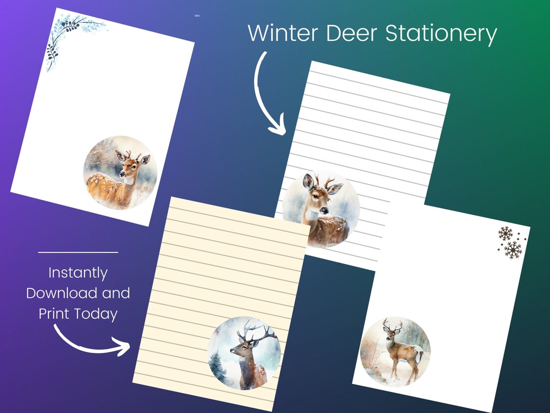 Printable Winter Deer Stationery Winter Deer Writing Paper Printable ...