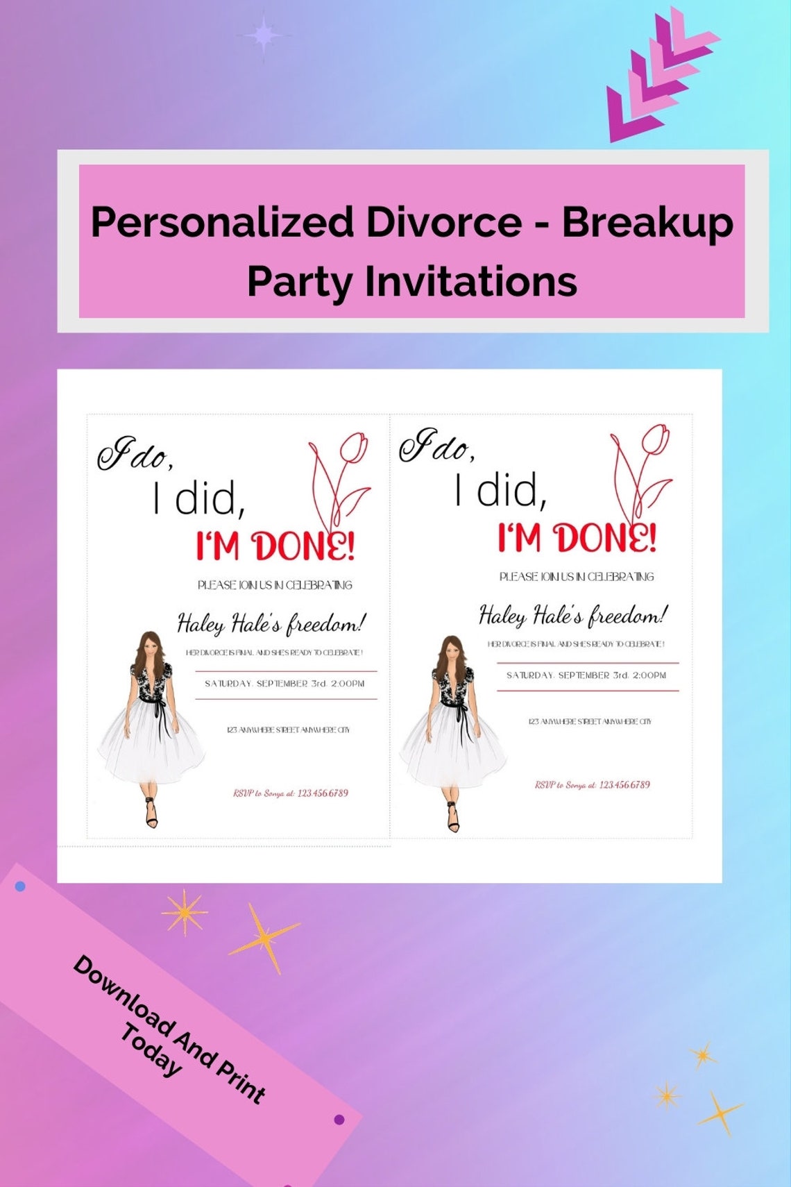 Personalized Divorce Party Invitations | Printable Divorce Celebration ...