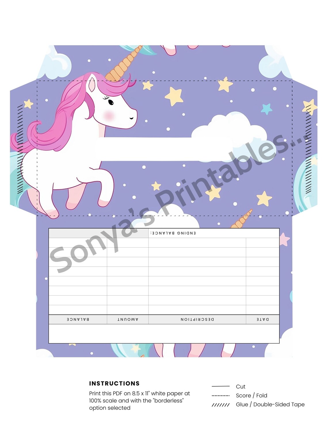 10 Printable Unicorn Cash Envelopes With Budget Tracker Unicorn Lovers Cash Stuffing Envie With ...