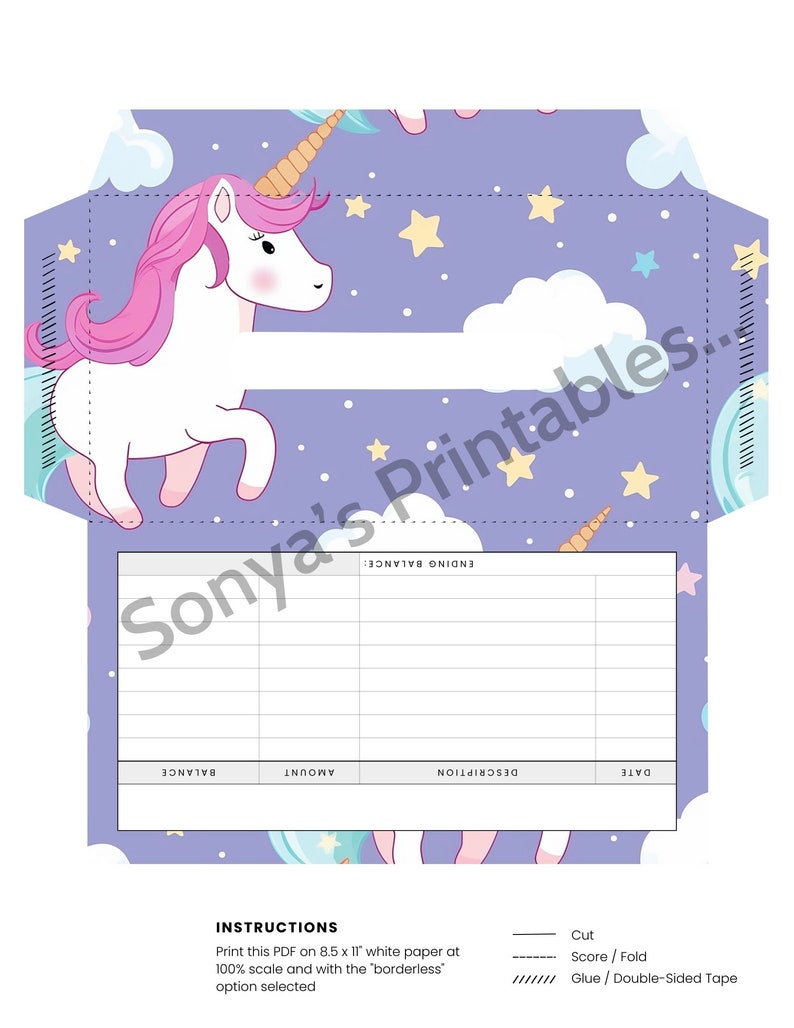 10 Printable Unicorn Cash Envelopes With Budget Tracker Unicorn Lovers Cash Stuffing Envie With ...