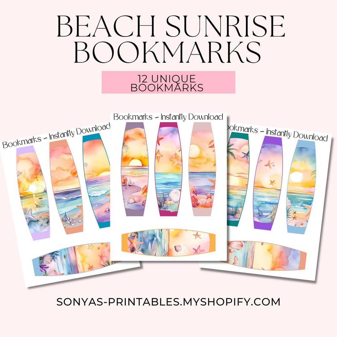 12 Unique Beach Sunrise Bookmarks | Printable Beach Bookmarks | Beach ...