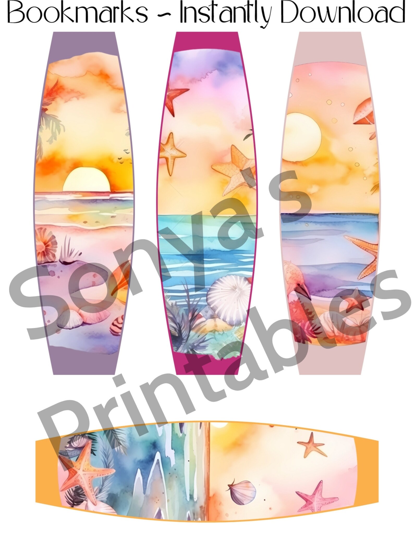 12 Unique Beach Sunrise Bookmarks | Printable Beach Bookmarks | Beach ...