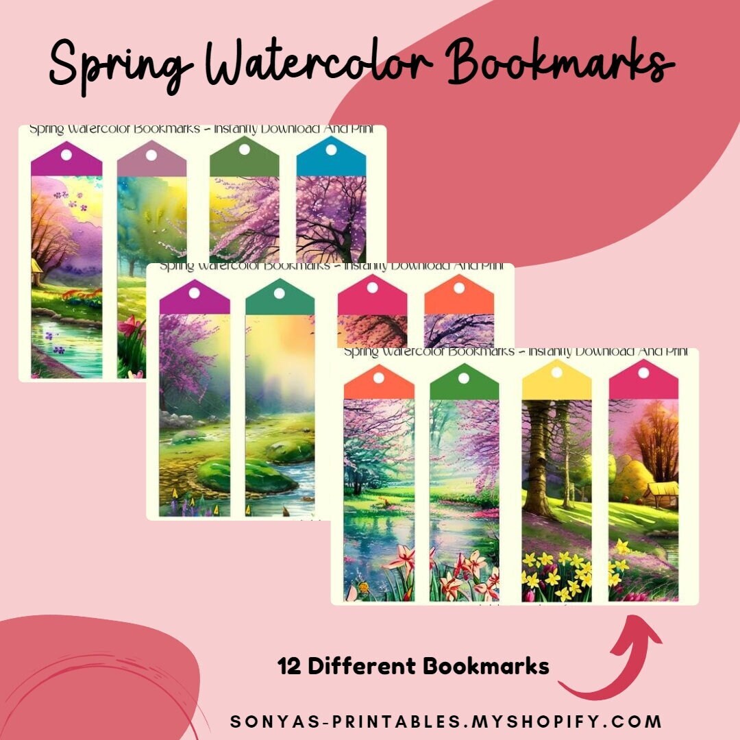 12 Unique Spring Scene Watercolor Bookmarks | Printable Spring ...