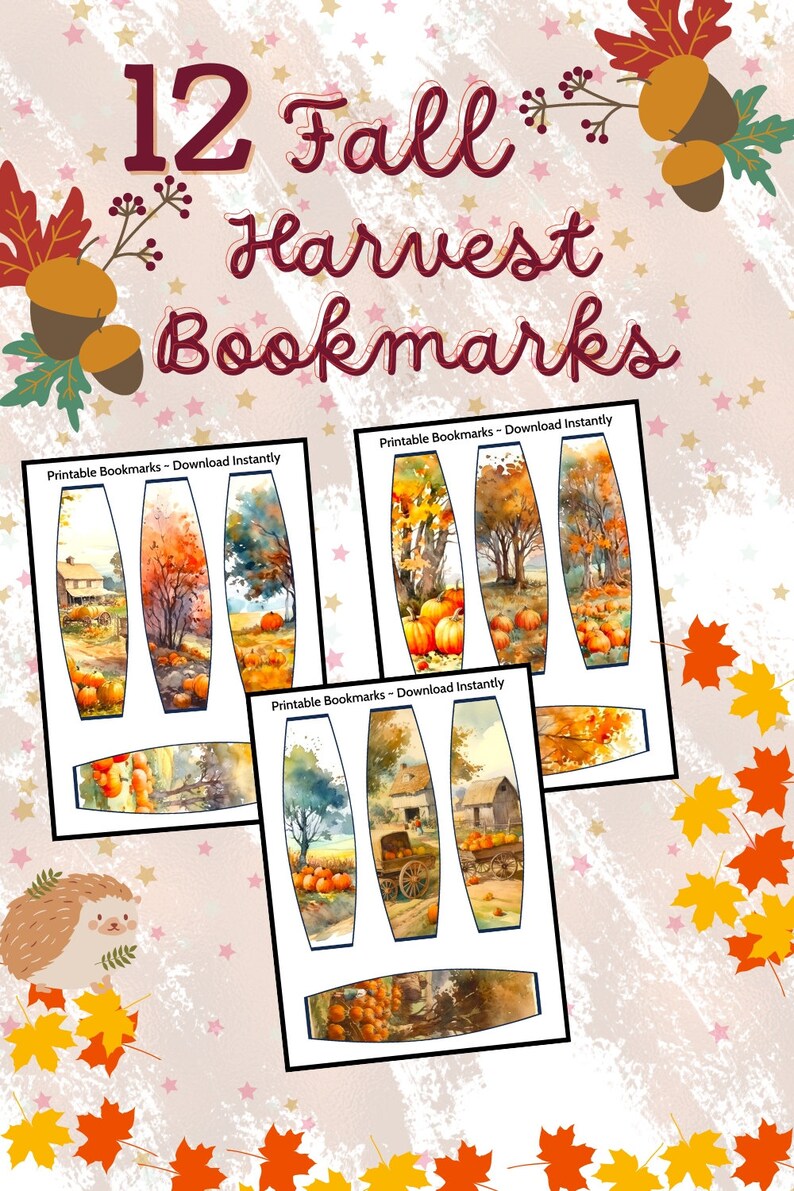 12 Printable Fall Harvest Bookmarks Fall Harvest Bookmarks Printable ...