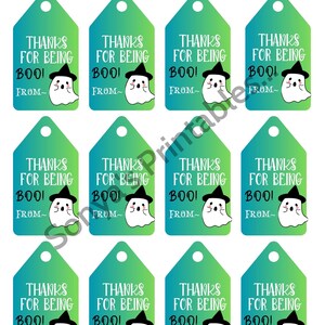 Printable Halloween Hang Tags thanks for Being Boo Gift Tags Printable ...
