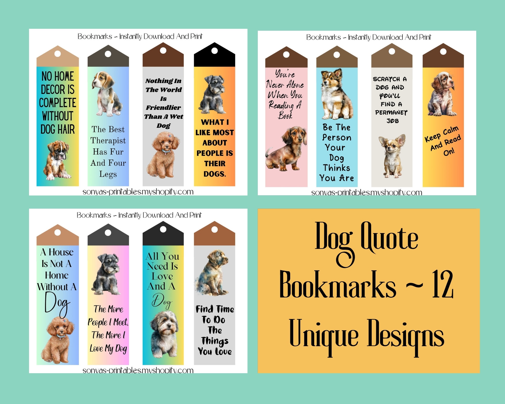 12 Printable Dog Quote Bookmarks | Dog Lovers Bookmarks | Dog Quote ...