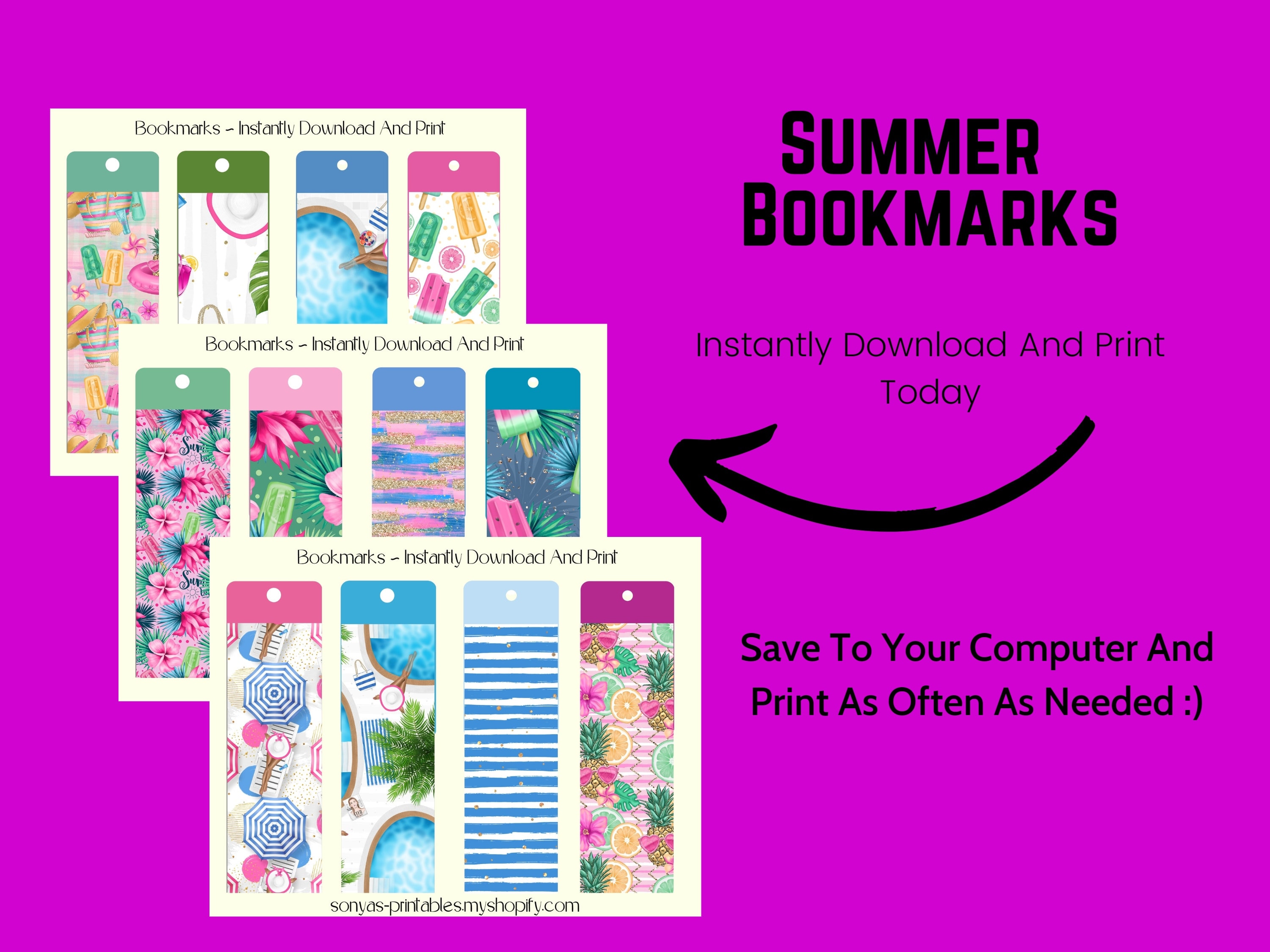 12 Summer Inspired Bookmarks | Printable Summery Bookmarks | Colorful ...