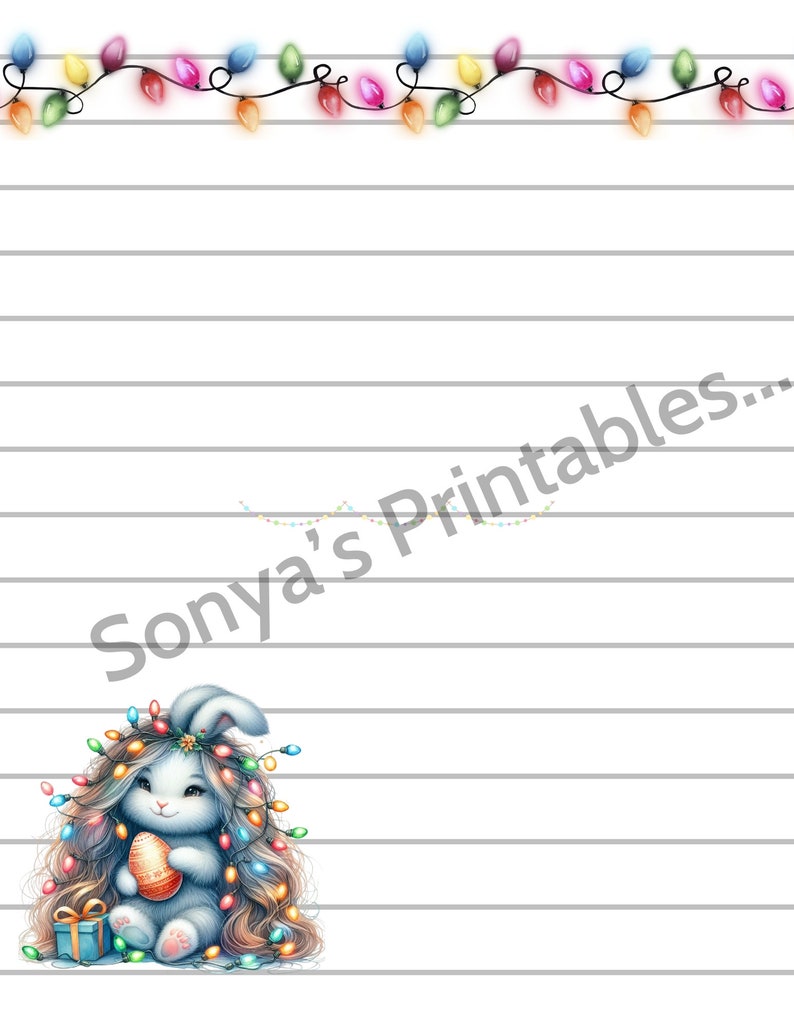 Whimsical Bunny With Lights Stationery Printable Easter Bunny Writing ...