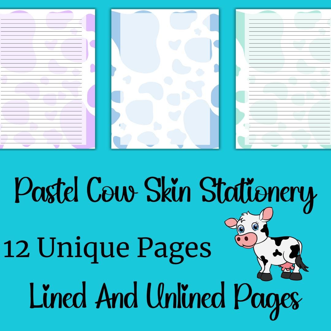Pastel Cow Stationery | Printable Cow Notepaper | Pastel Cow Writing ...