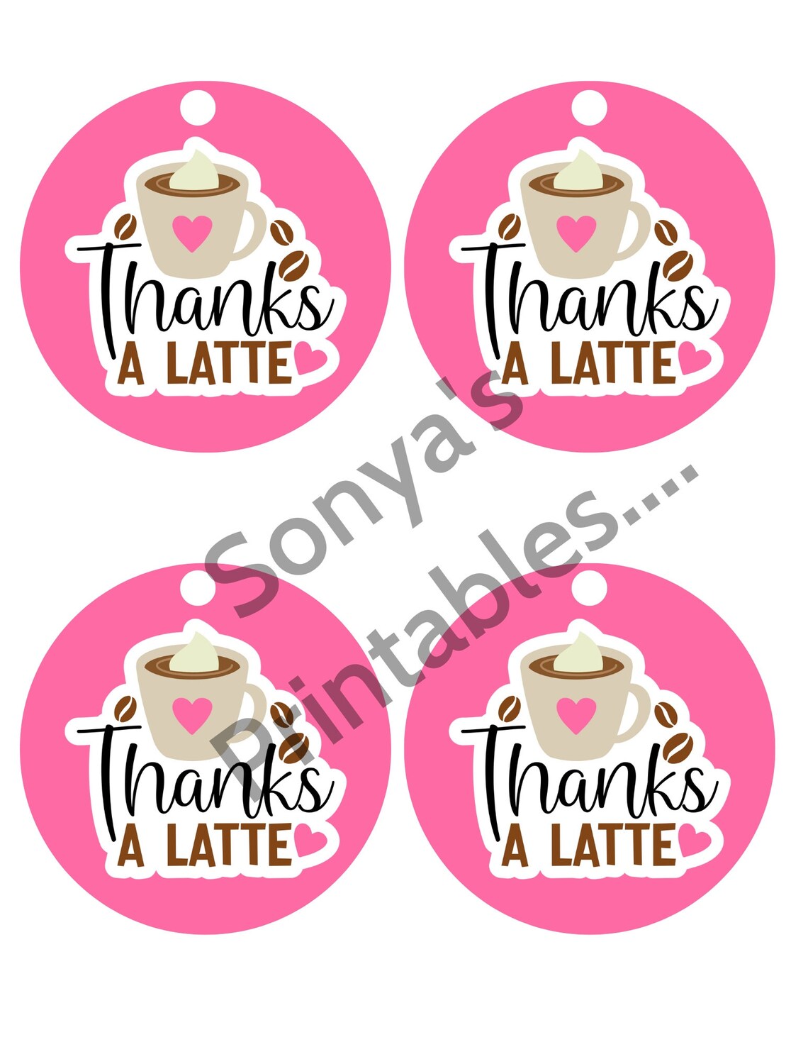 Printable Thank You Hang Tags Thanks A Ton Gift Tags Thanks A Latte ...