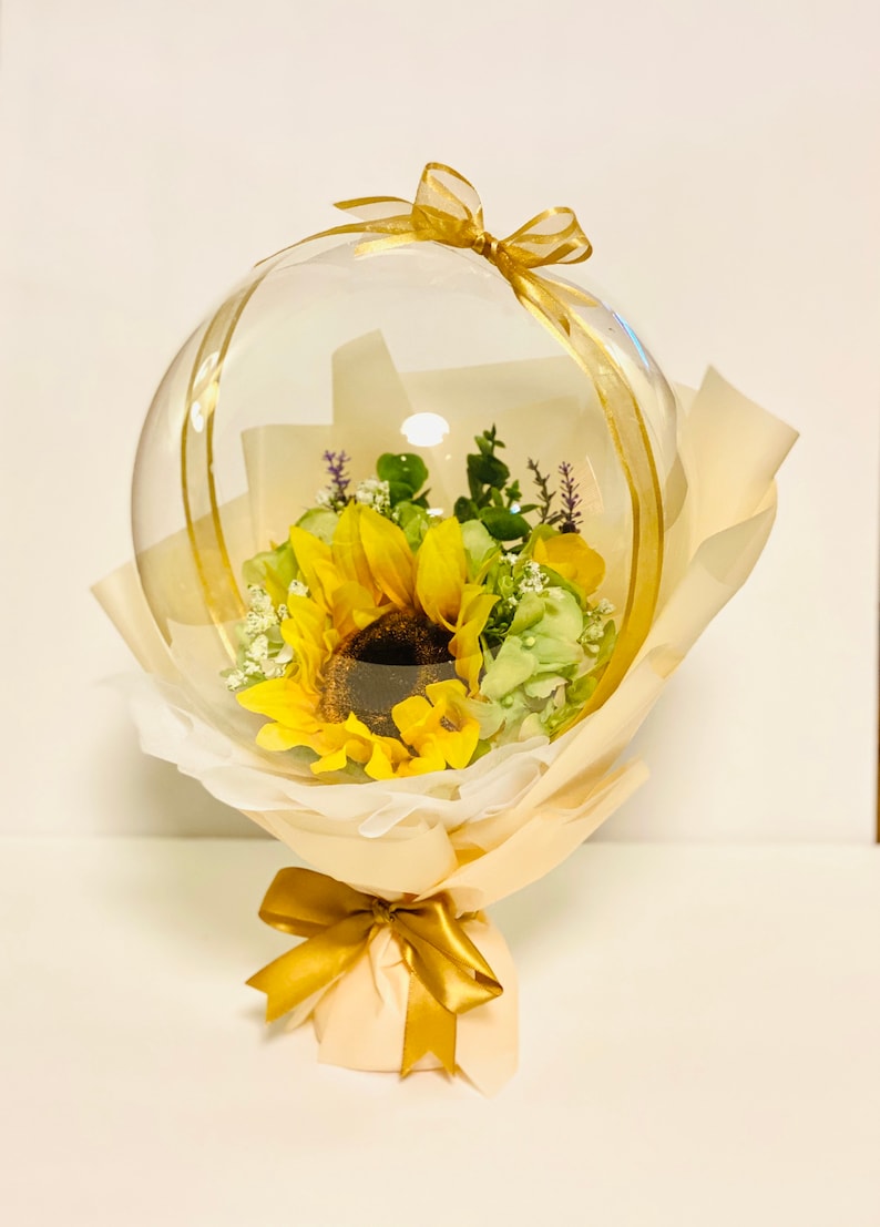 Balloon Flower Bouquet: Silk Sunflowers, Personalized Message & LED ...