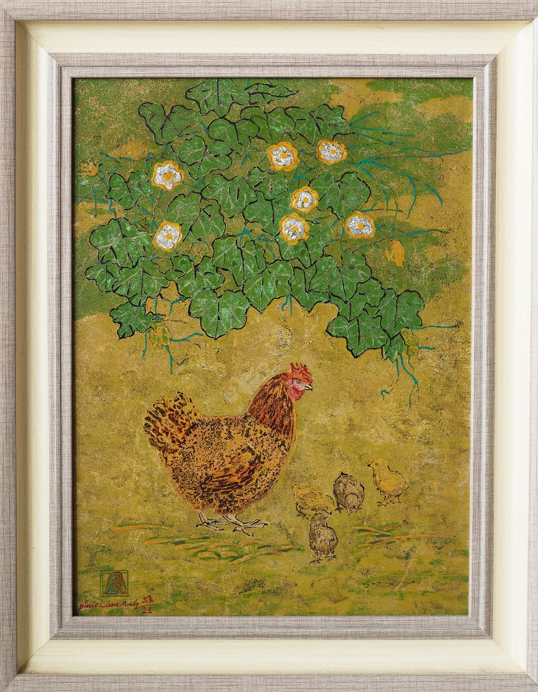 Chicken Art Deco Original Lacquer Painting on Wood. Fine Art Painting ...