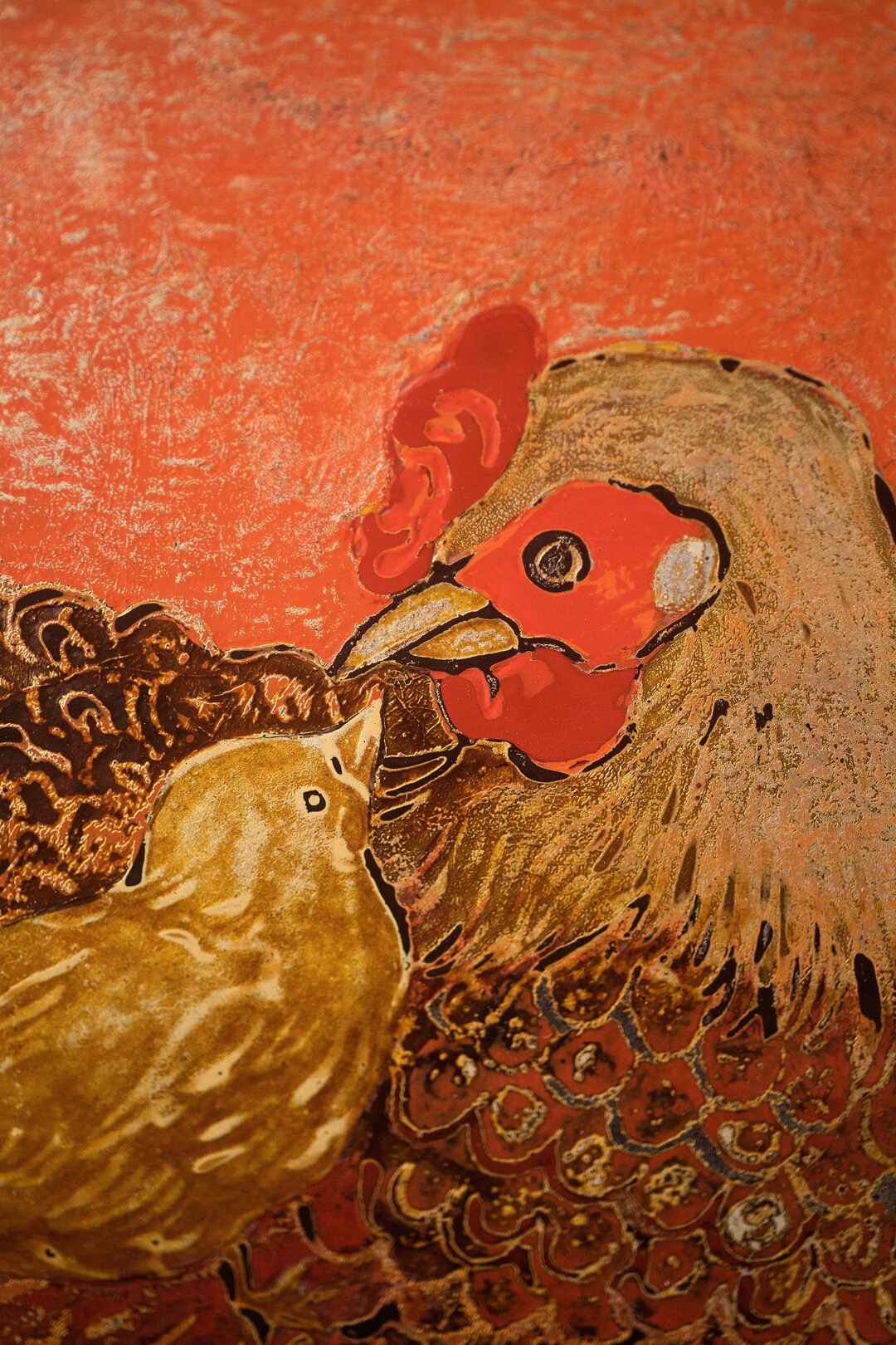 Chicken Art Deco Original Lacquer Painting on Wood. Fine Art Painting ...