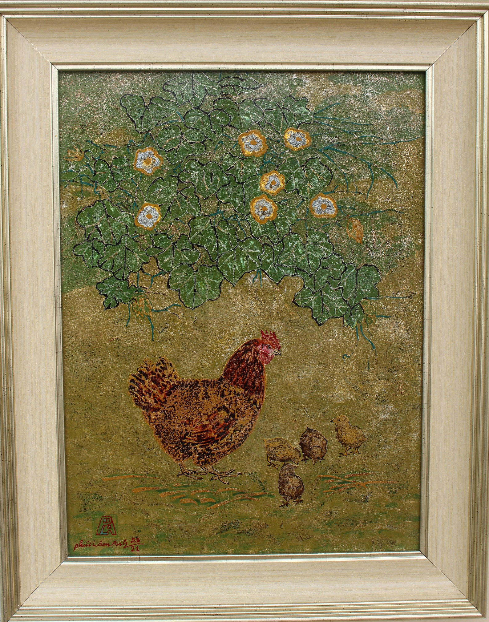 Chicken Art Deco Original Lacquer Painting on Wood. Fine Art Painting ...