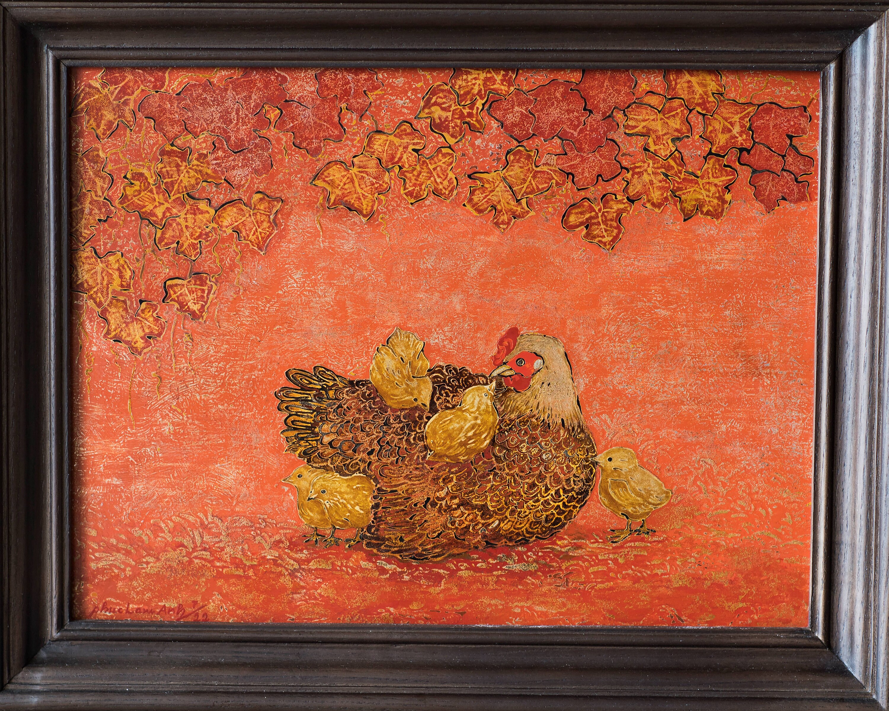 Chicken Art Deco Original Lacquer Painting on Wood. Fine Art Painting ...