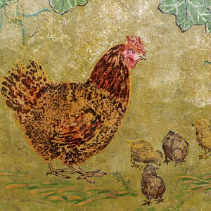 Chicken Art Deco Original Lacquer Painting on Wood. Fine Art Painting ...