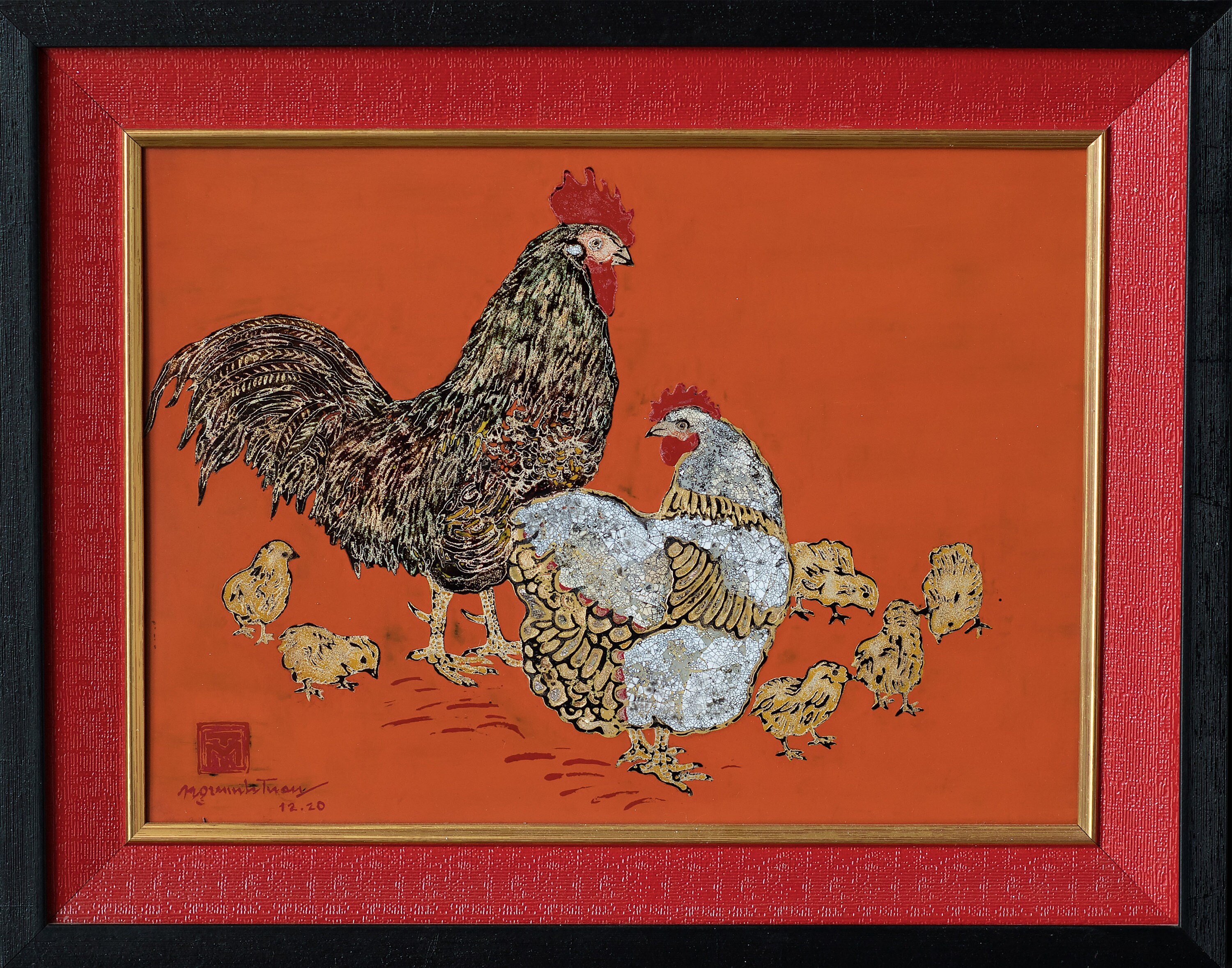 Chicken Art Deco Original Lacquer Painting on Wood. Fine Art Painting ...