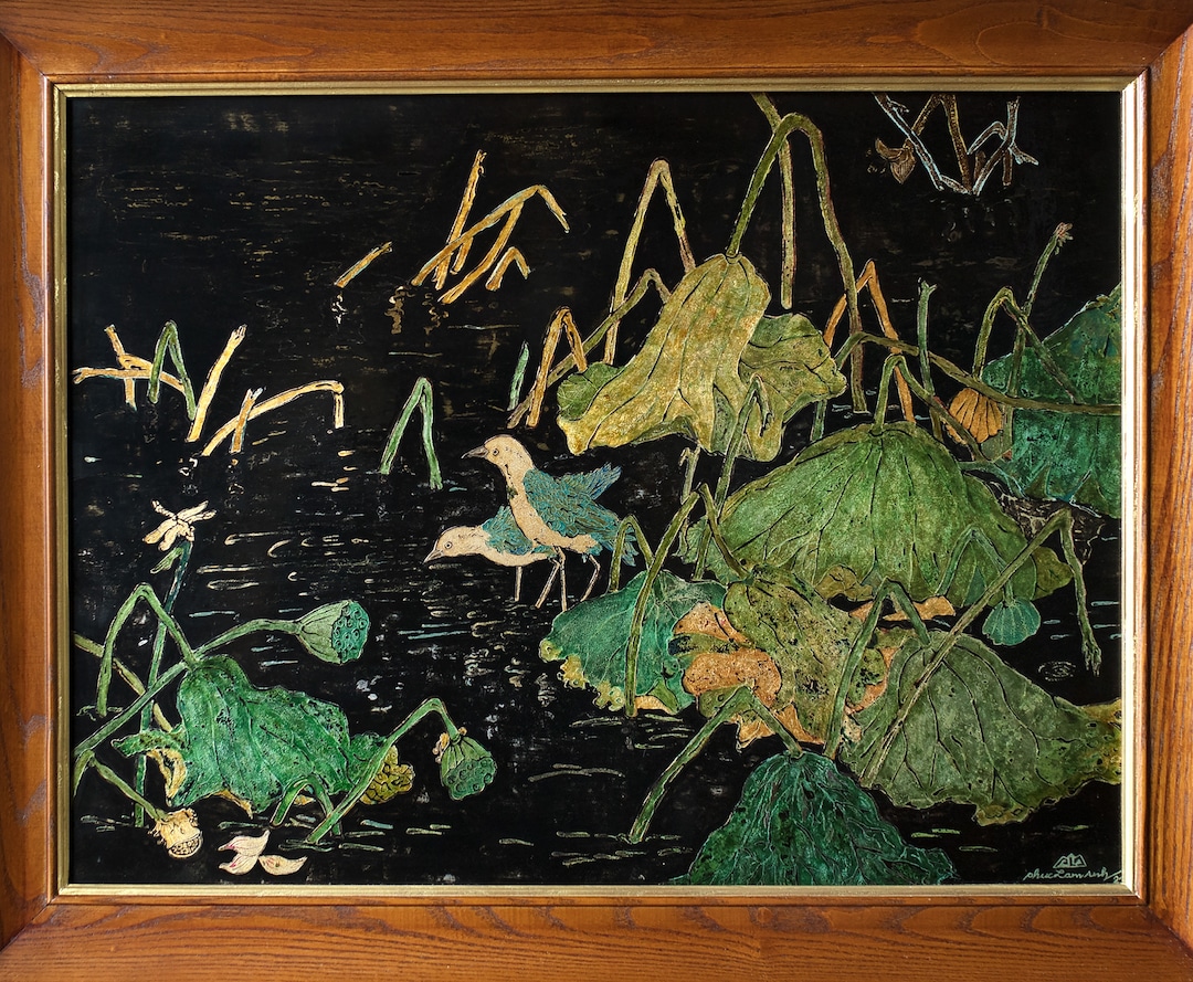 Cape Glossy Starling Art Deco Original Lacquer Painting on Wood. Art ...