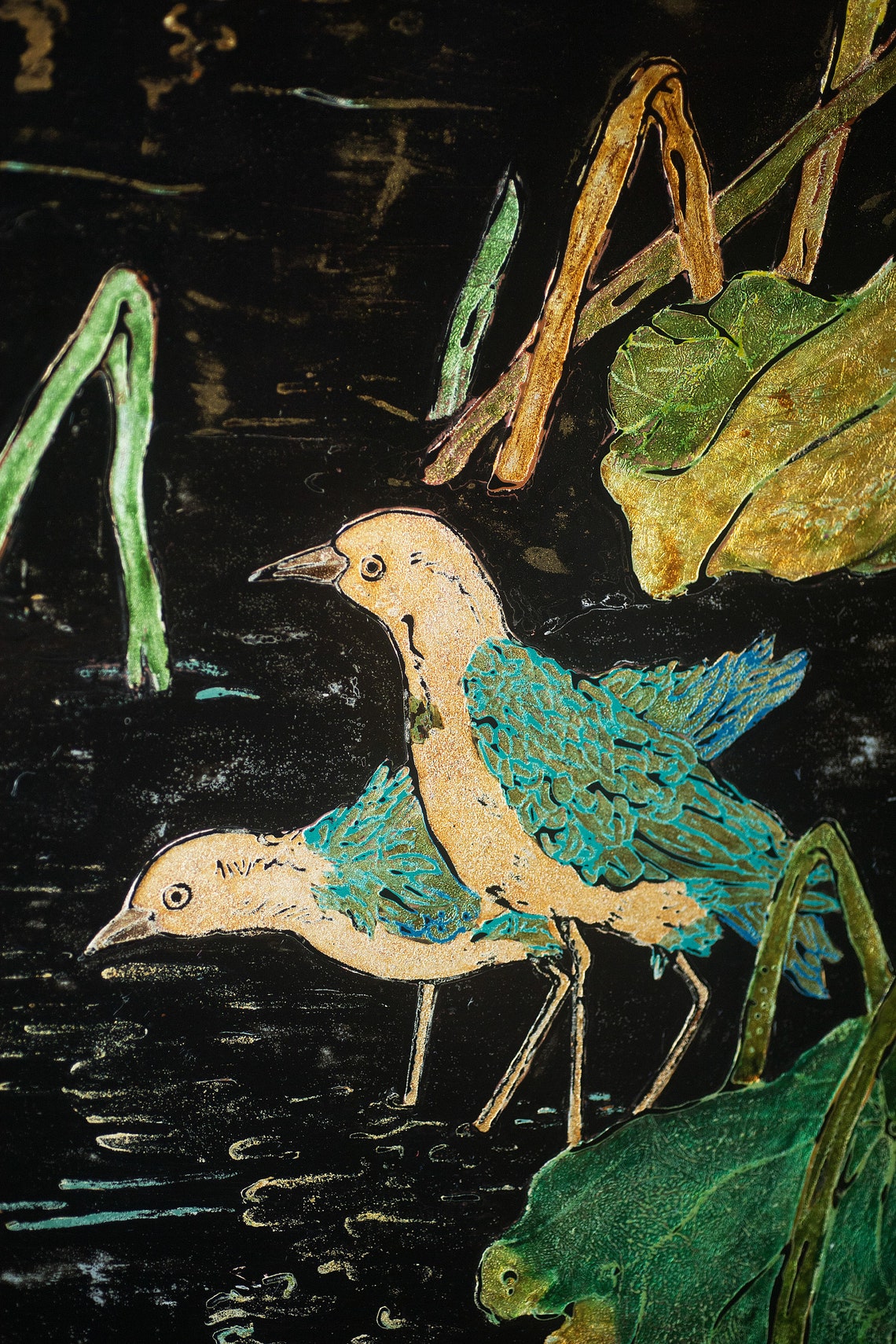 Cape Glossy Starling Art Deco Original Lacquer Painting on Wood. Art ...