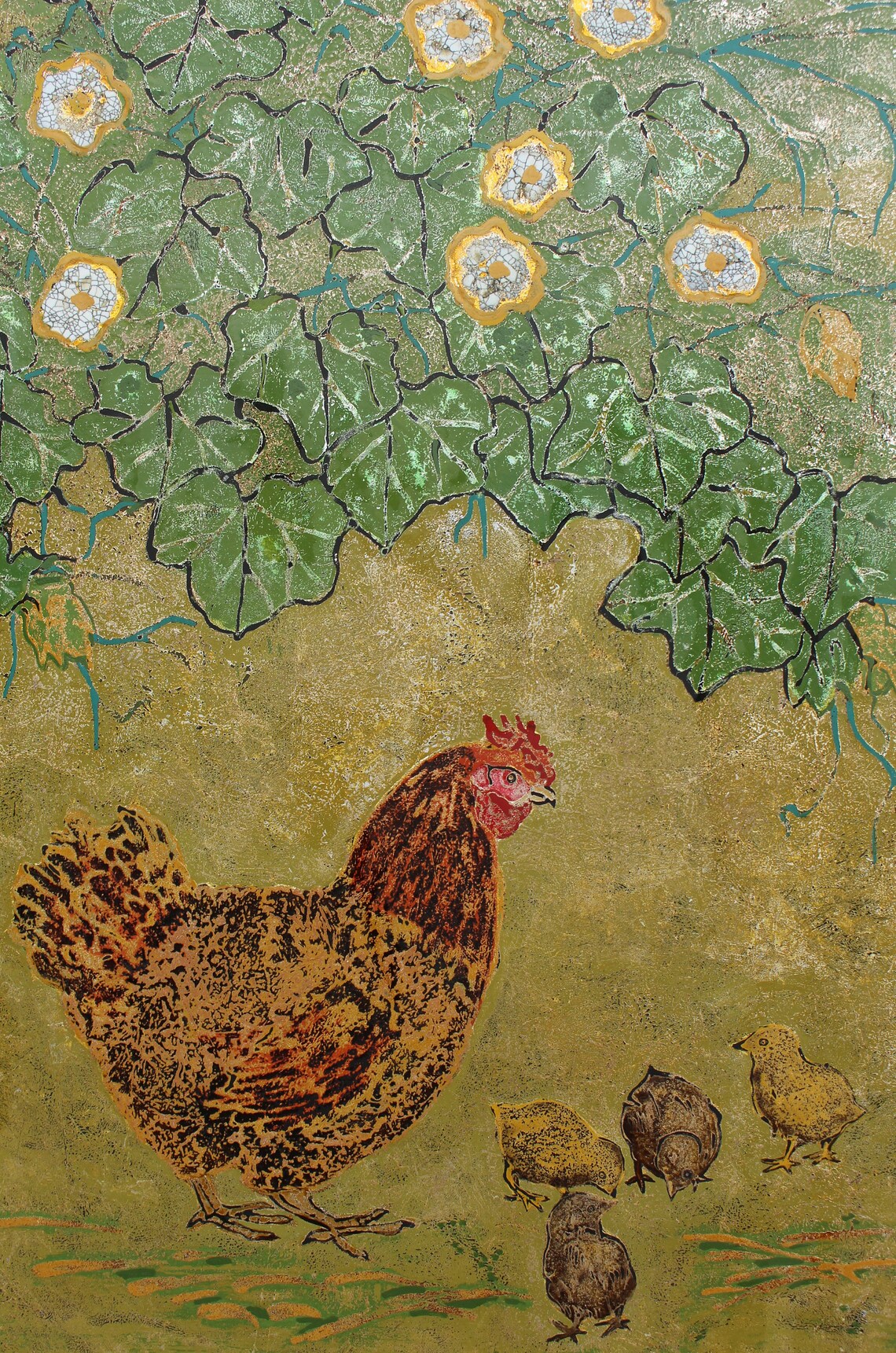 Chicken Art Deco Original Lacquer Painting on Wood. Fine Art - Etsy
