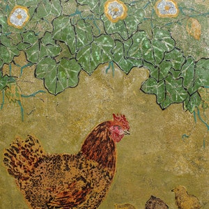 Chicken Art Deco Original Lacquer Painting on Wood. Fine Art Painting ...