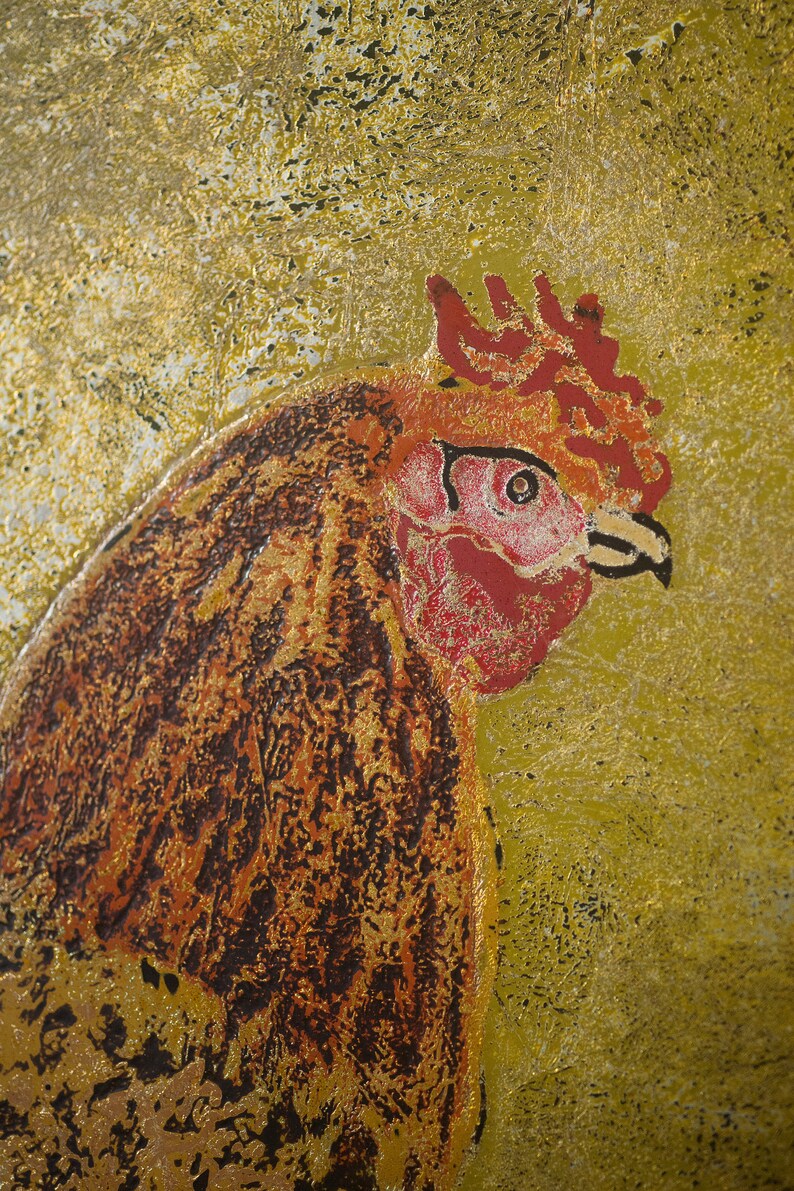 Chicken Art Deco Original Lacquer Painting on Wood. Fine Art Painting ...