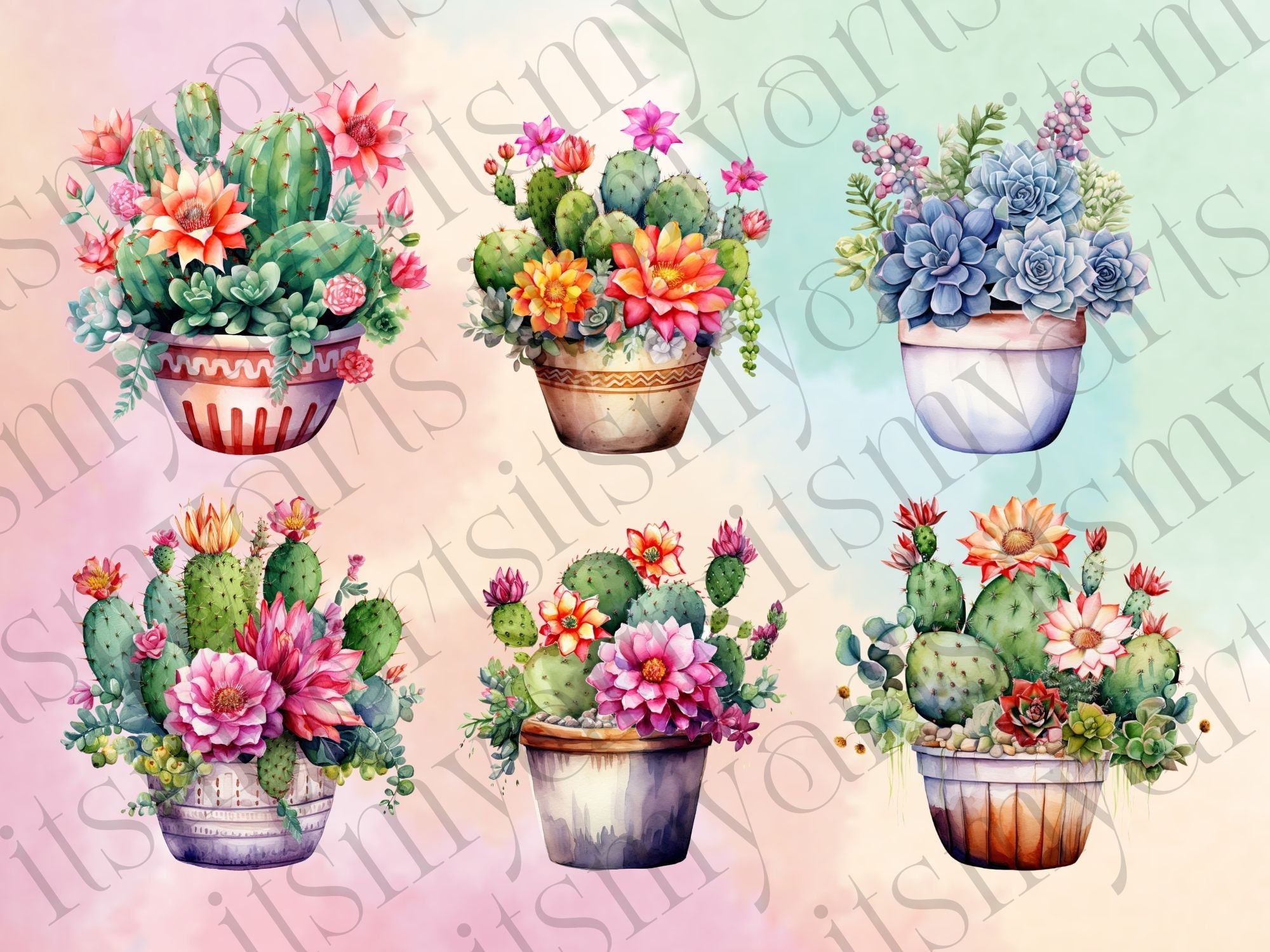 22 PNG Watercolor Floral Cactus Succulent Clipart - Instant Download - Etsy