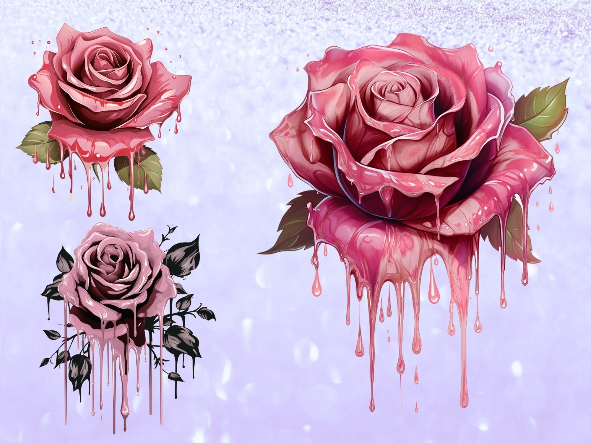 21 Pastel and Rainbow Dripping Rose Clipart in PNG Format - Pastel ...