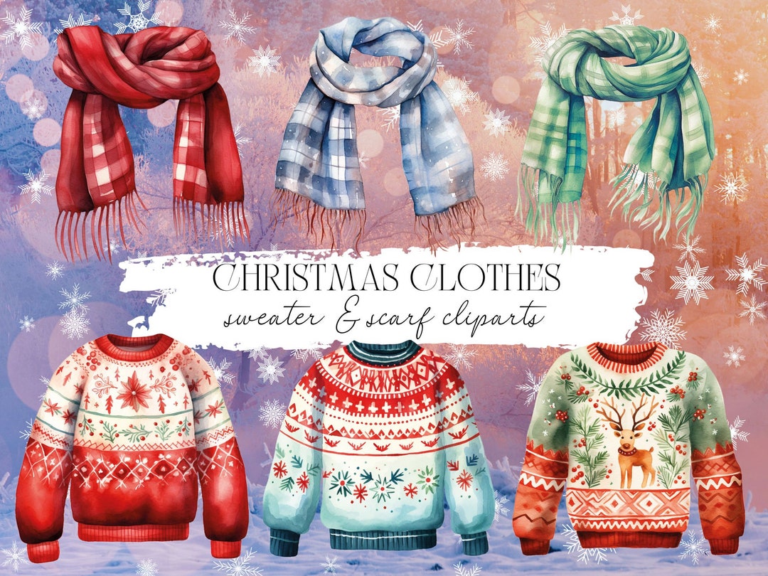 24 Watercolor Christmas Clothes Clipart PNG, Ugly Christmas Sweater ...