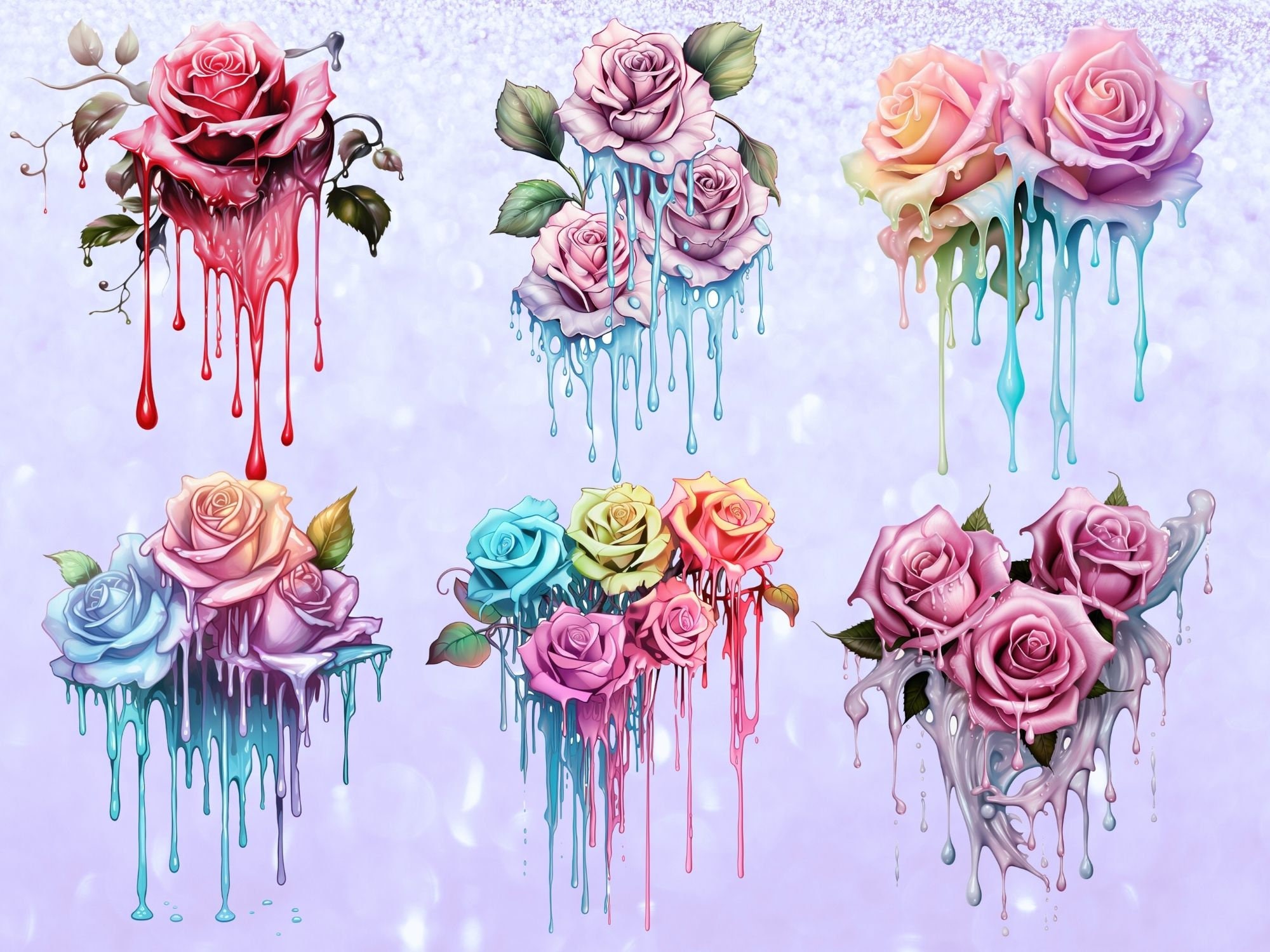 21 Pastel and Rainbow Dripping Rose Clipart in PNG Format - Pastel ...