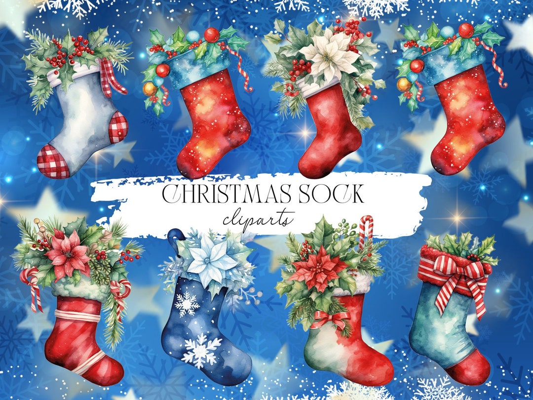 26 Watercolor Christmas Stocking Clipart, Christmas Socks Png - Instant ...