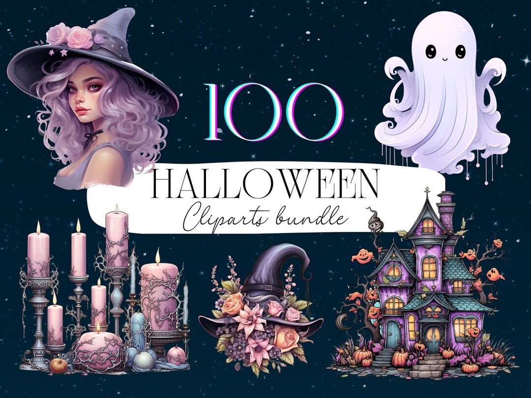100 Halloween Clipart Bundle Png - Pastel Halloween Clipart - Fantasy ...