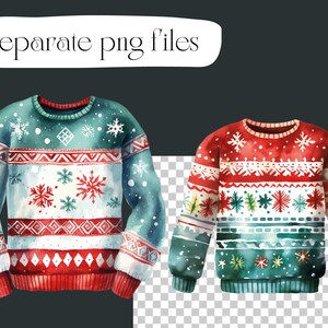 24 Watercolor Christmas Clothes Clipart PNG, Ugly Christmas Sweater ...