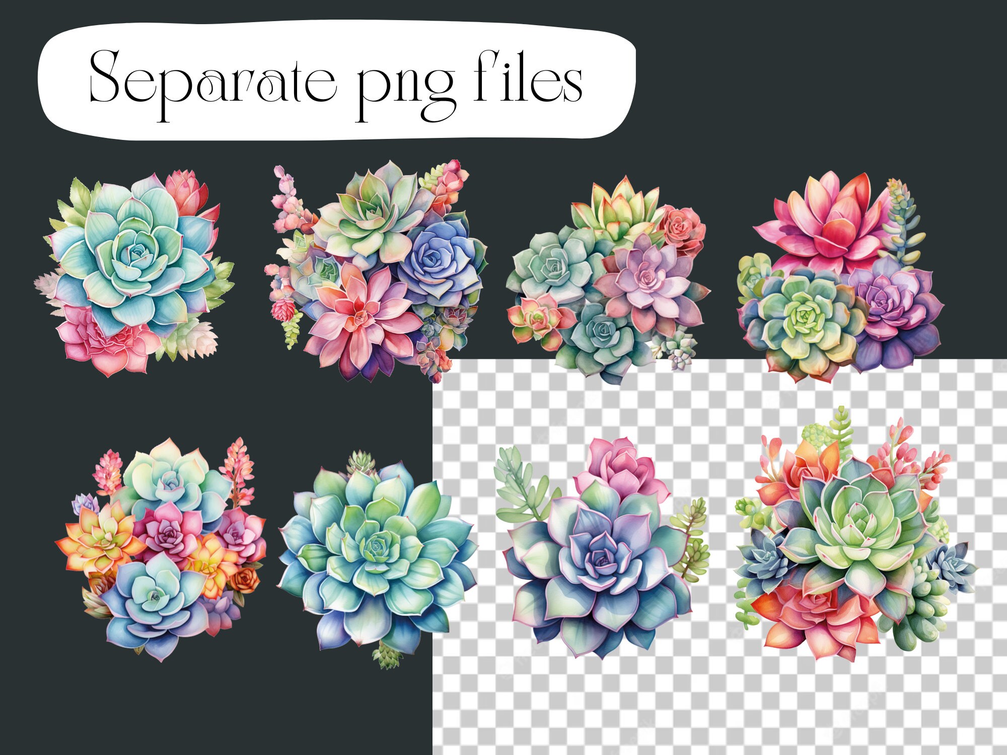 24 PNG Watercolor Floral Cactus Succulent Clipart - Instant Download - Etsy